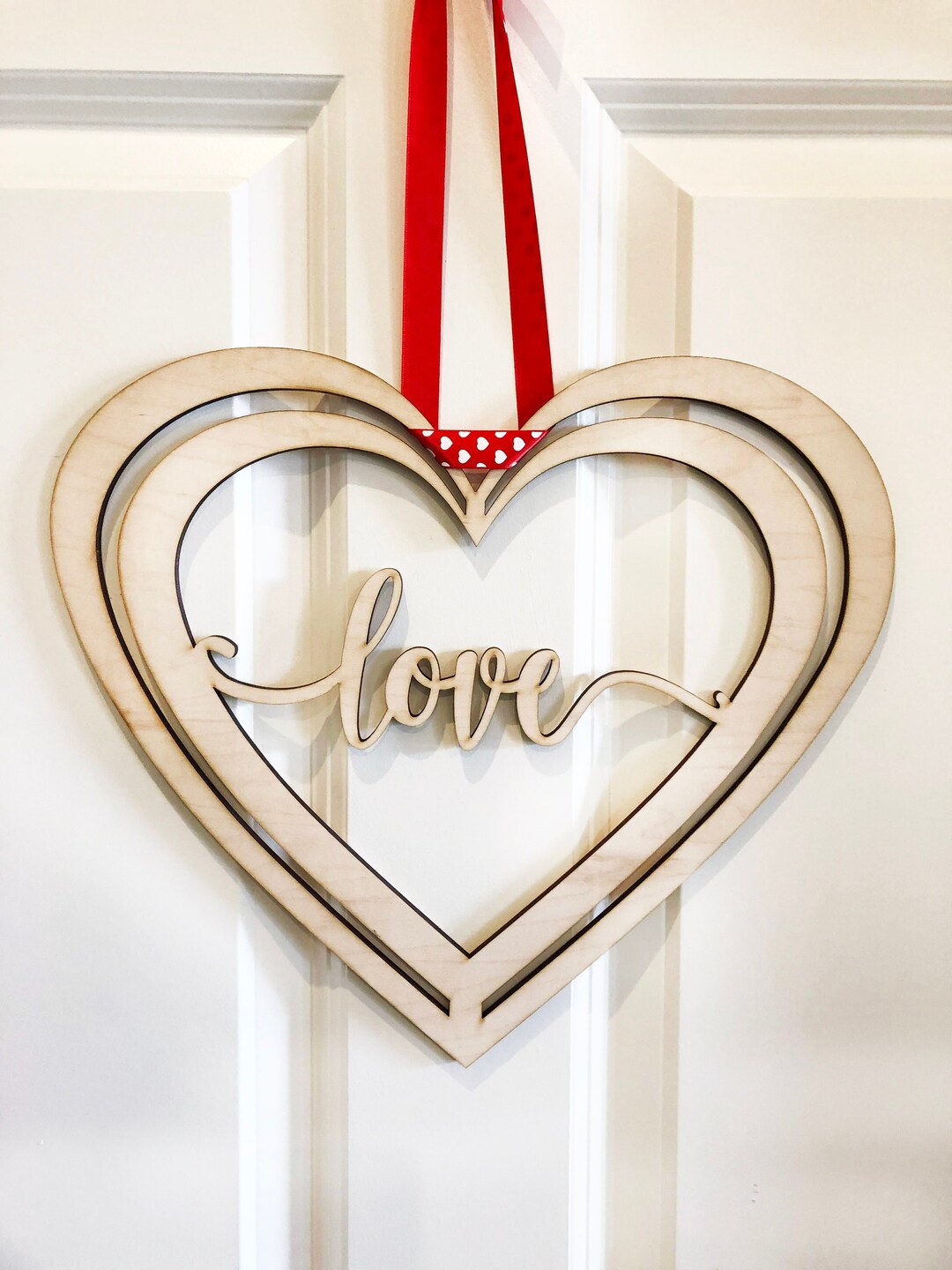 Valentine's Love Wood Heart Door Sign, Front Entry, Laser Cut in Love ...