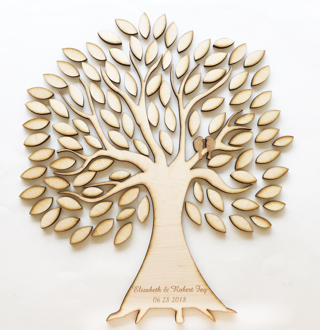 Personalized Wood Tree Wedding Guest Book With Engraved Love Birds in ...