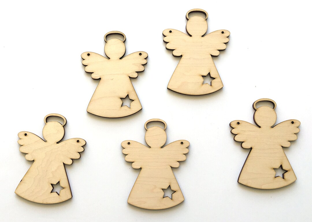 Angel Ornament Wood Cutout , Angel Wing With Star, Wood Holiday Angel ...