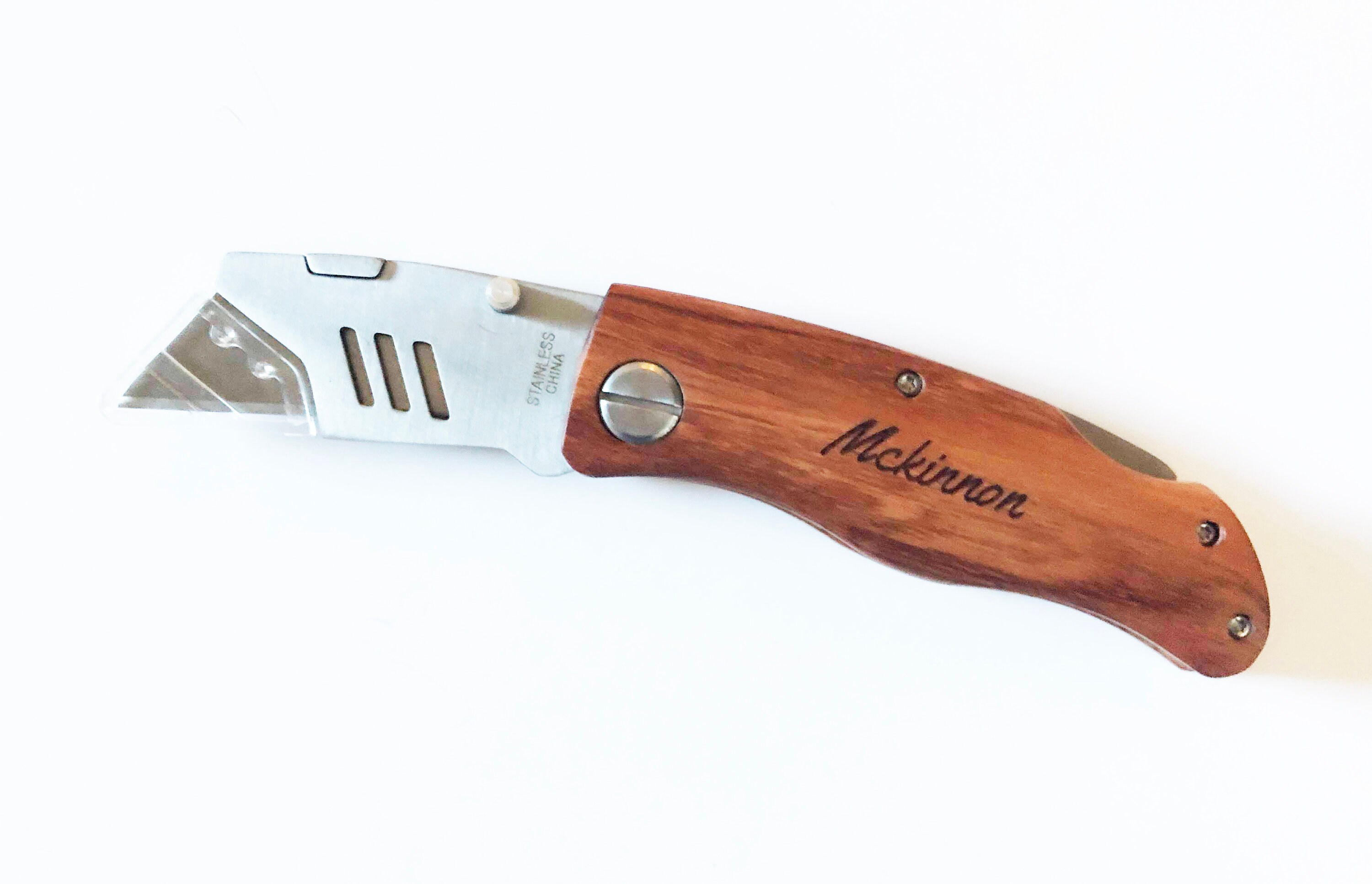 Personalized Engraved Folding Utility Knife with Wood Handle | Etsy
