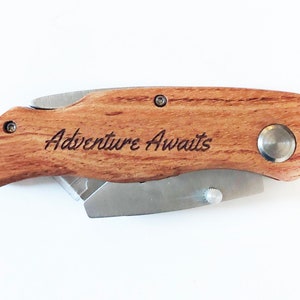 Personalized Engraved Folding Utility Knife With Wood Handle and Blade ...