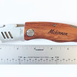 Personalized Engraved Folding Utility Knife With Wood Handle and Blade ...