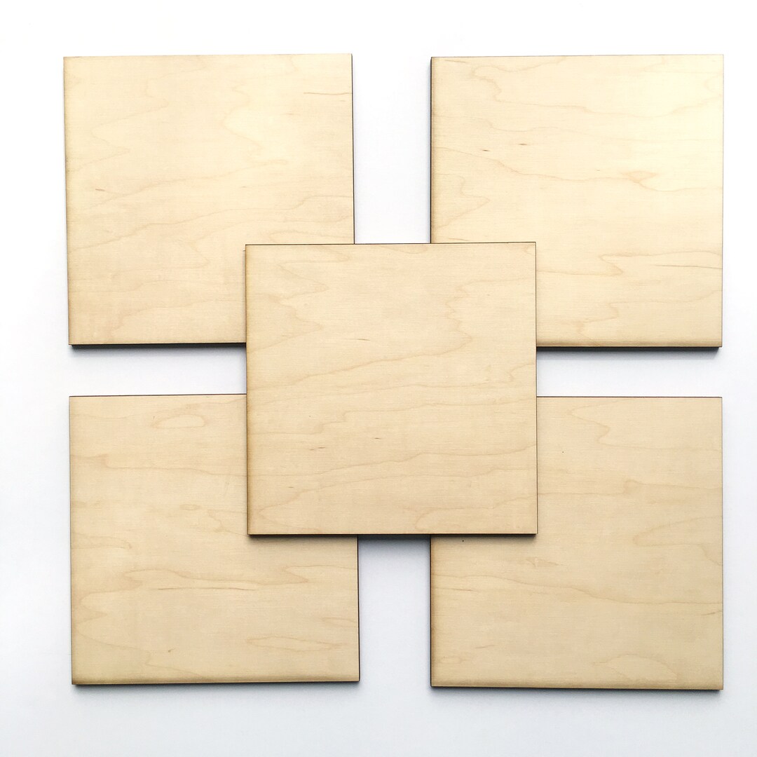 Unfinished Wood Square, 7" Inch Tile Set of 5, Wood Square, Holiday ...