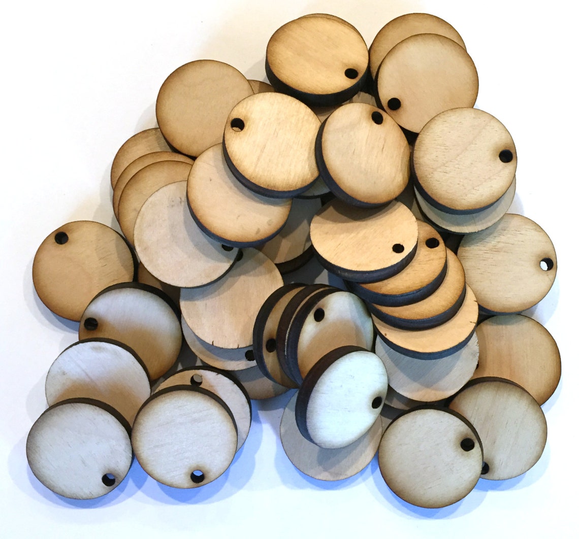 Unfinished Round Wood Circle Discs With Hole 1 1/4" Set of 50, Wood ...