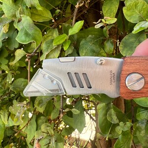 Personalized Engraved Folding Utility Knife With Wood Handle and Blade ...