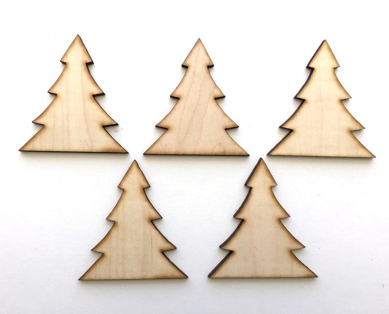 Wood Christmas Tree Ornaments Set of 10 Christmas Trees Wood Forest ...