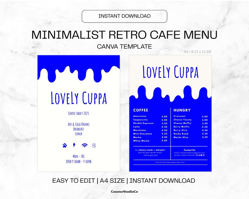Editable Cafe Menu Template: Modern Restaurant Design (canva, A4 ...