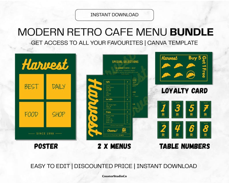 Editable Cafe Bundle Canva Templates Cafe Menu Poster Loyalty Business ...