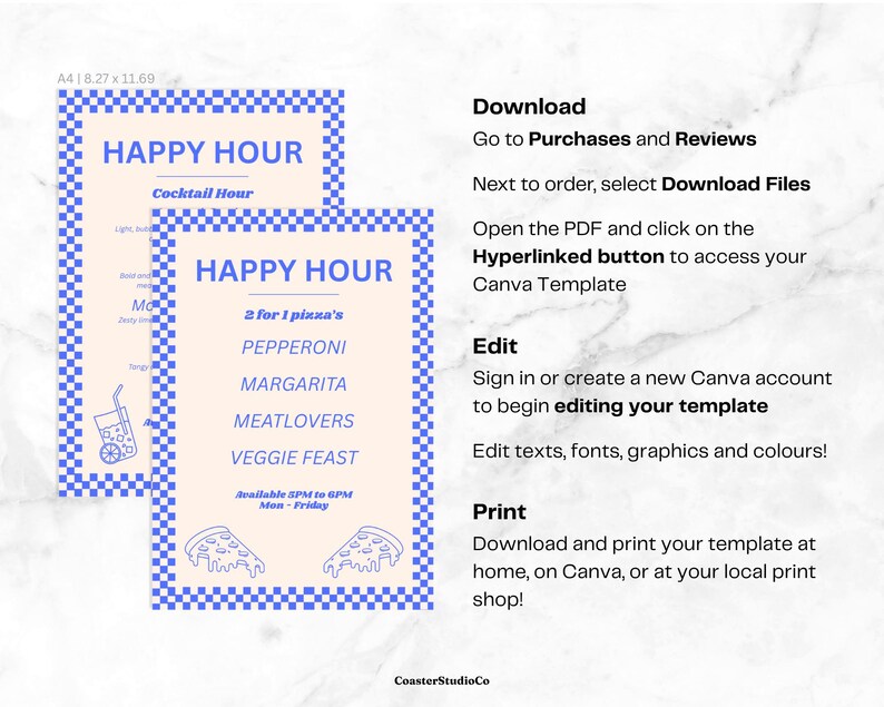Modern Retro Menu Template – Editable Canva Menu for Pizza Shops ...