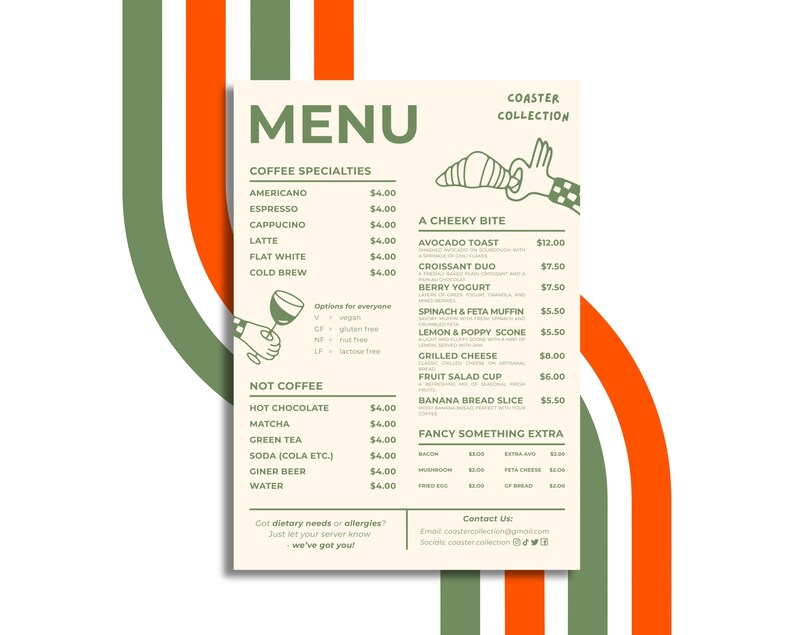 Modern Editable Canva Menu Template for Cafe Coffee Shop Brunch ...