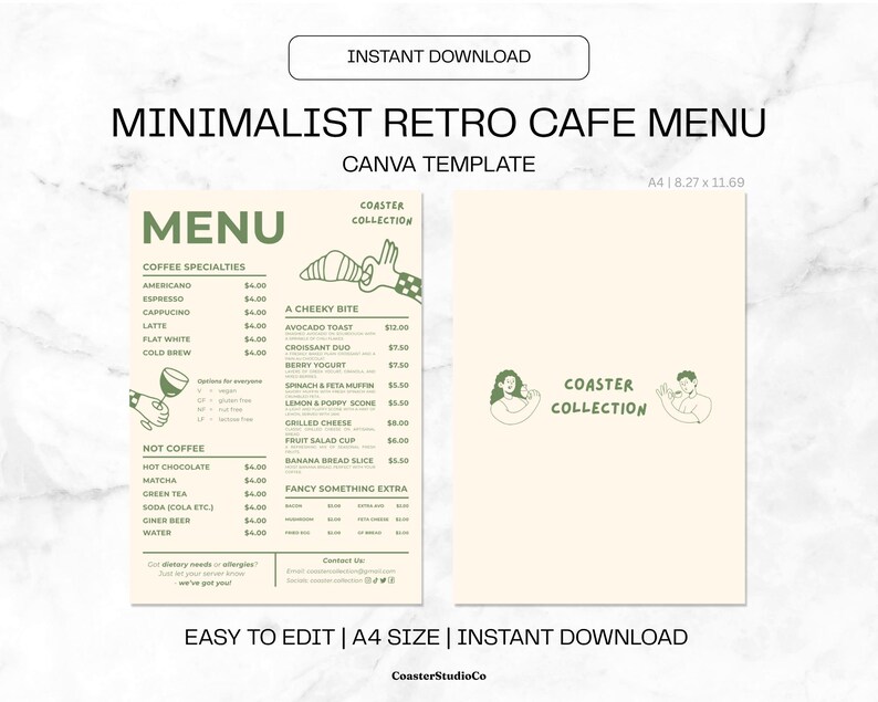 Modern Editable Canva Menu Template for Cafe Coffee Shop Brunch ...
