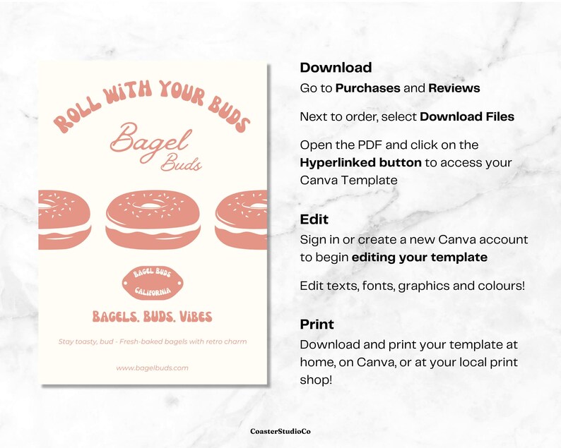 Editable Poster Template: Bagel Shop Wall Art (digital Download, Canva ...