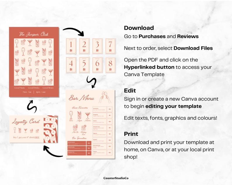 Editable Cafe Bundle Canva Templates Cafe Menu Poster Loyalty Business ...