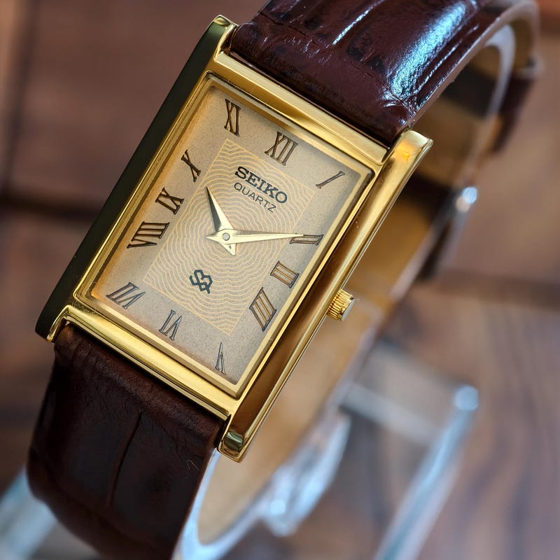 Seiko Tank Men Watch Gold - Etsy