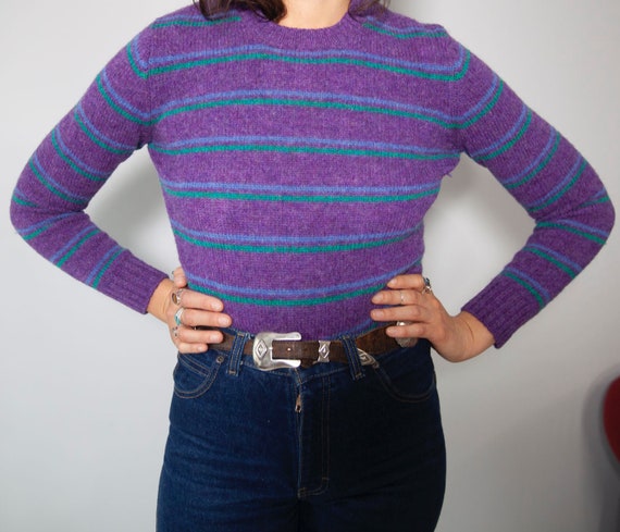 1950s Cool Colors Striped Worn Sweater - Gem