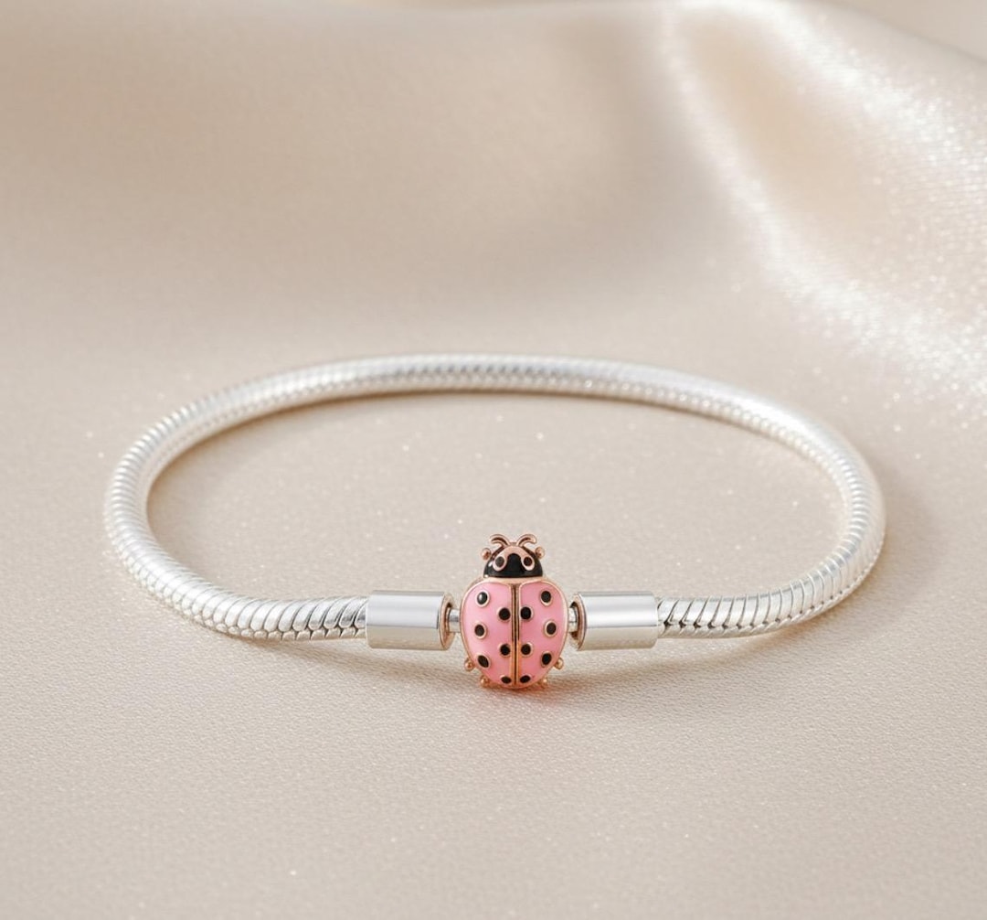 Pandora Style Silver Bracelet Pink Ladybug - Etsy