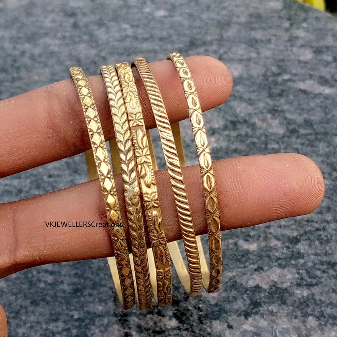 Engraved Brass Bangle Set, Indian Jewelry, Gold Plated, Vintage Style ...