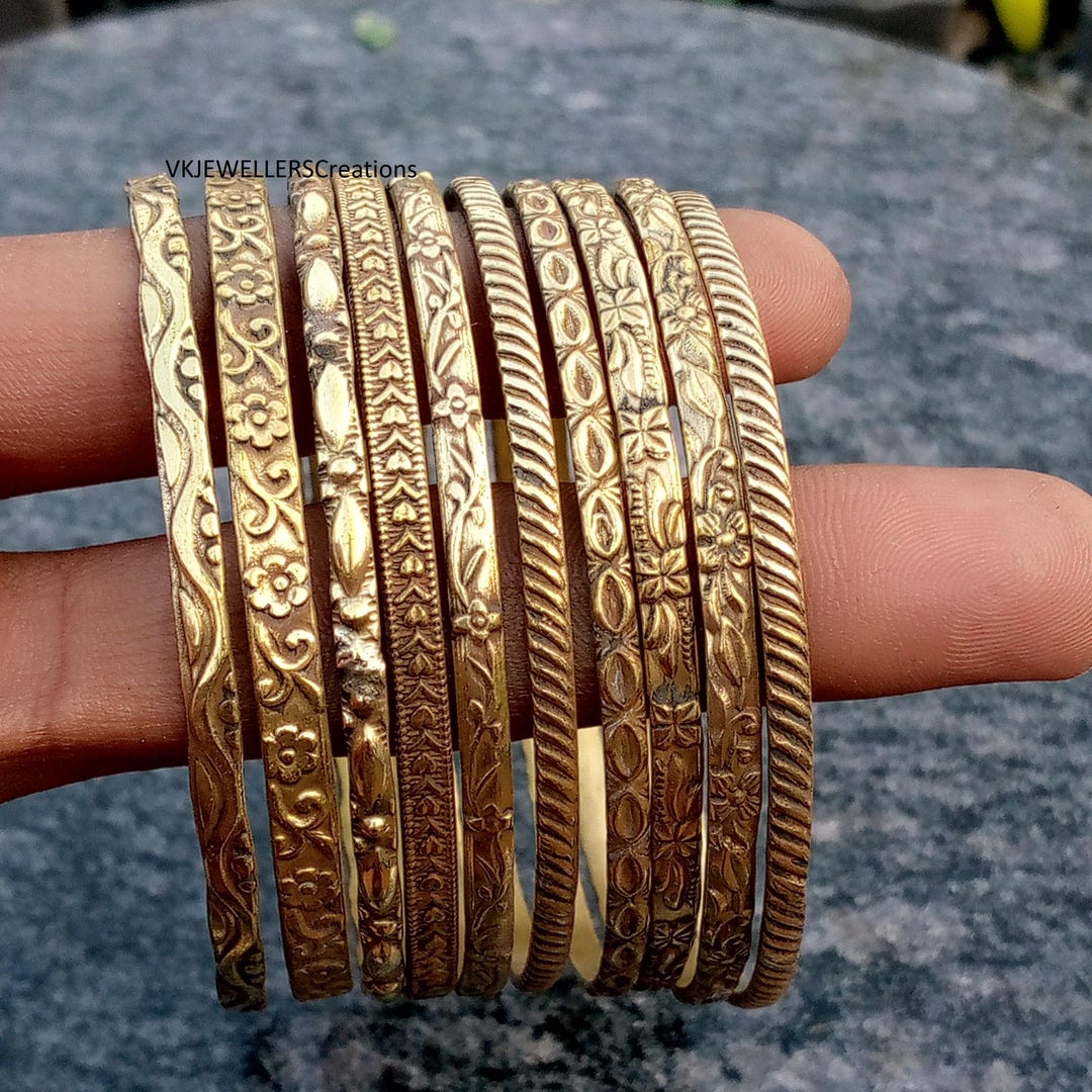 Handmade Solid Brass Bangle, Etched Floral Design, Unisex - Etsy