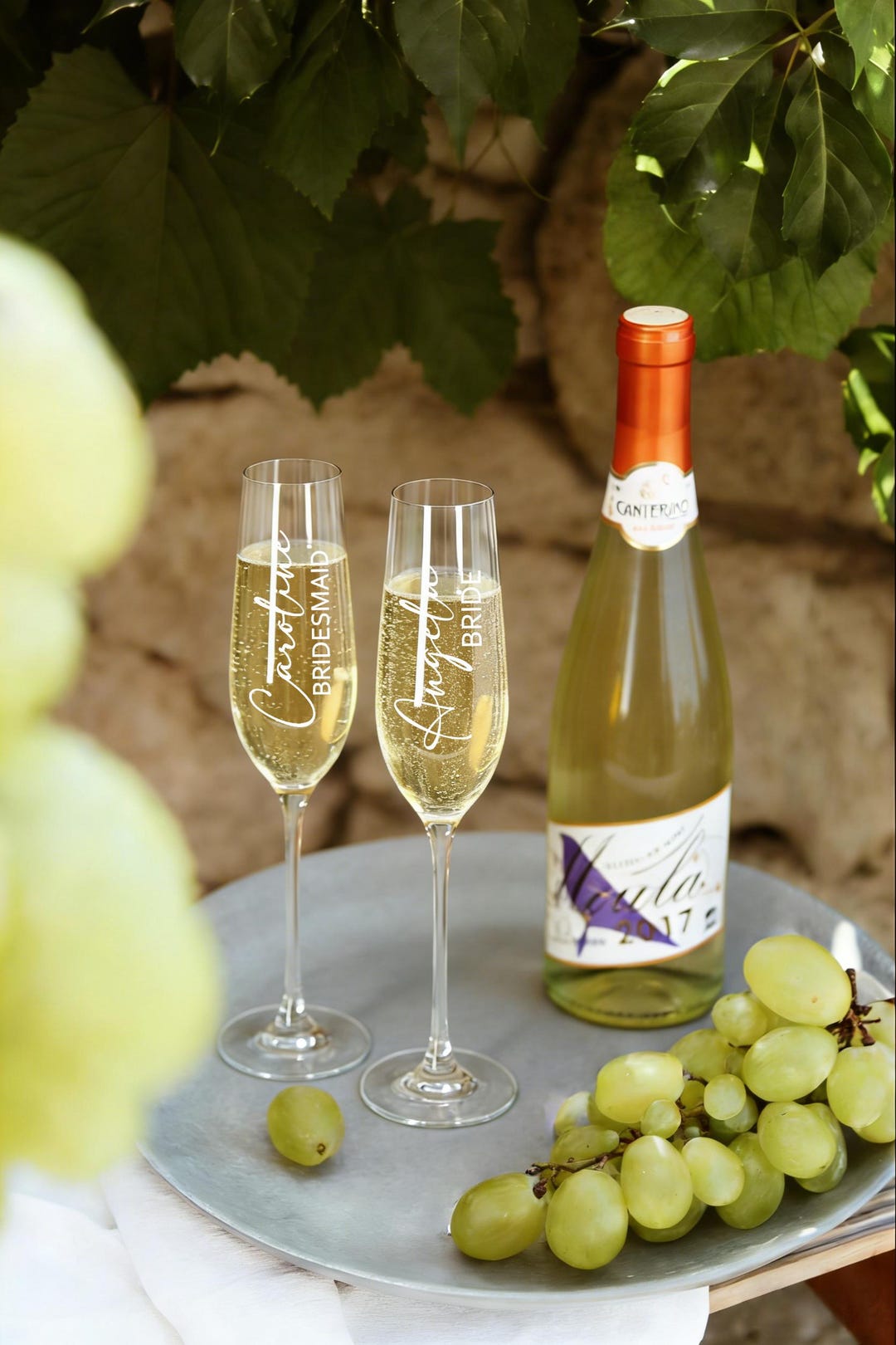 Personalized Champagne Flutes, Wedding Flute Wine Glass, Bridal Party ...