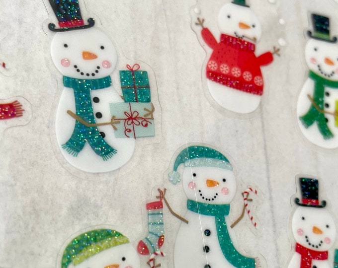 Cute Snowman Sticker Sheet Clear Background 2 Sheets Glitter Snowmen ...