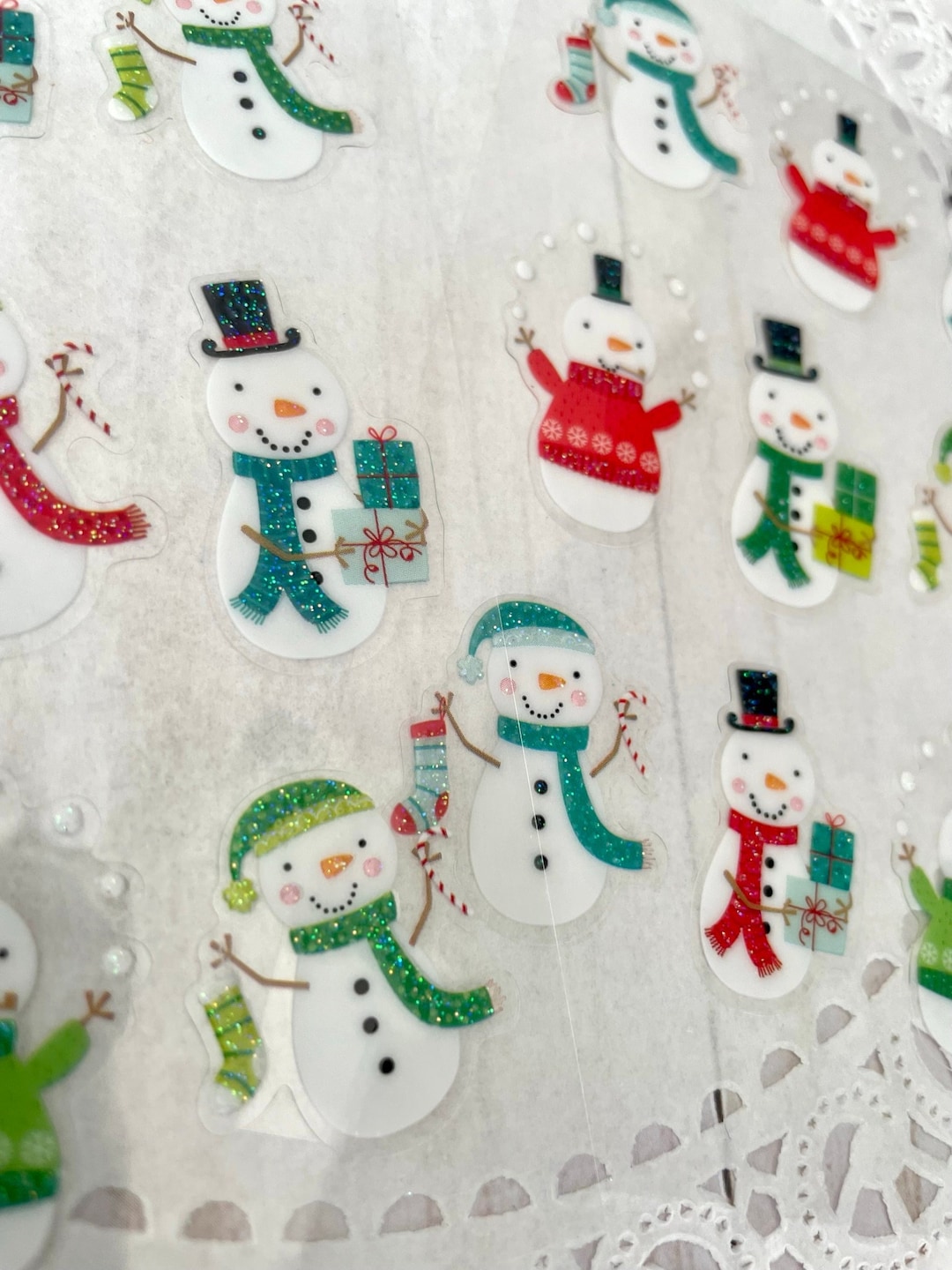 Cute Snowman Sticker Sheet Clear Background 2 Sheets Glitter Snowmen ...