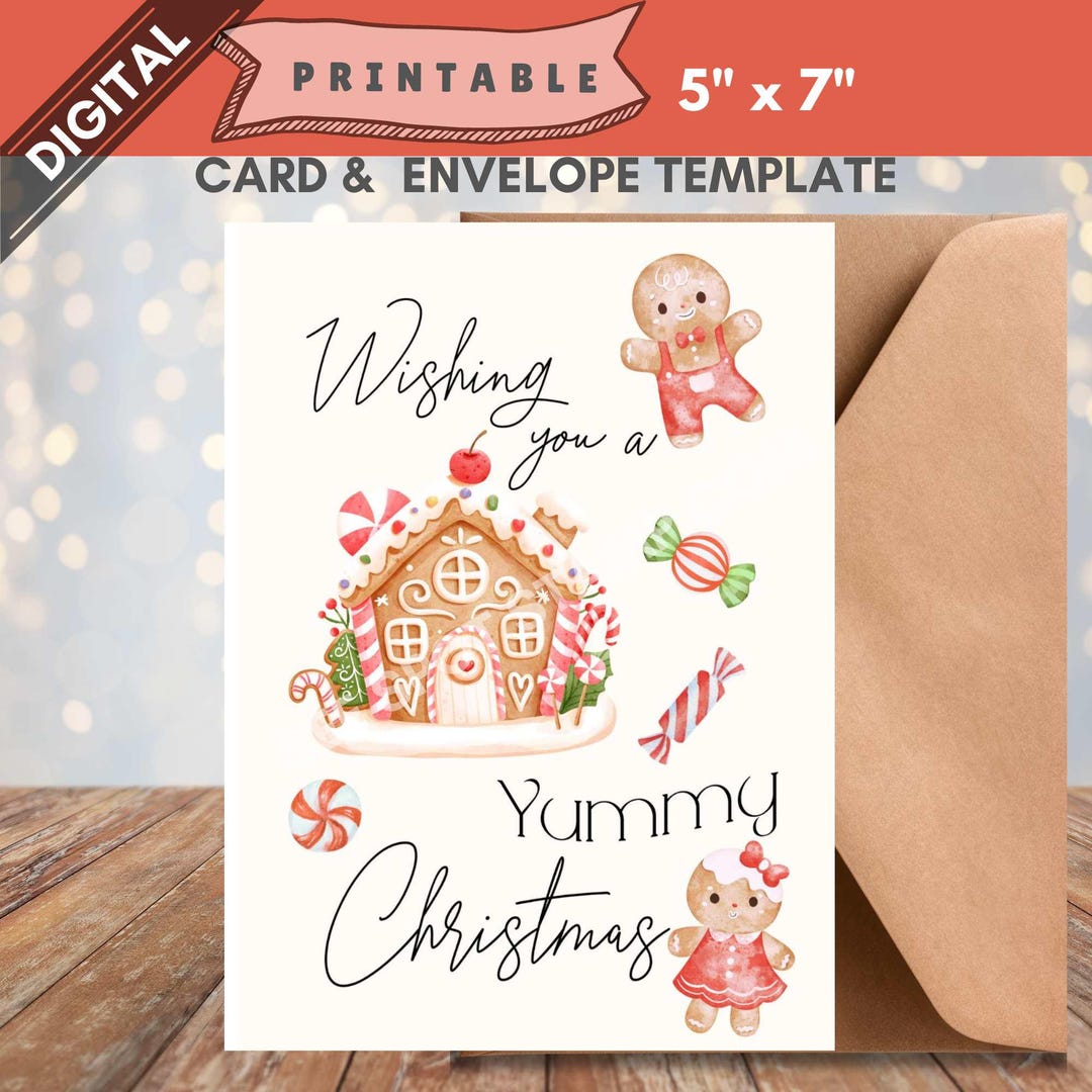 Printable Gingerbread Card for Christmas Candy Cookies Greeting Card ...