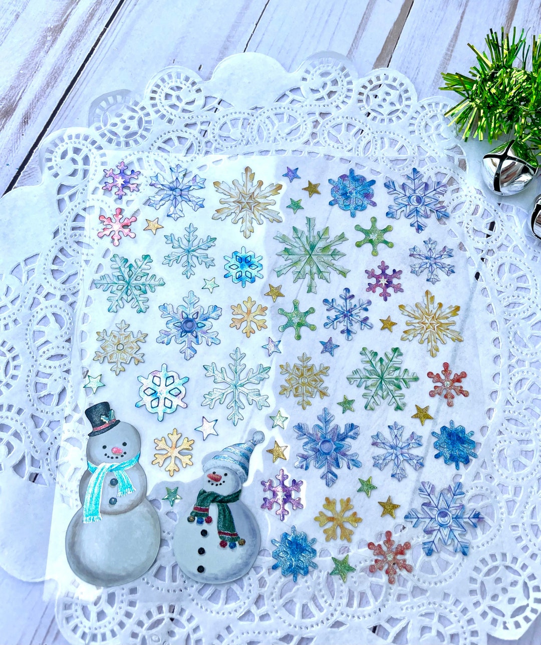 Snowman Snowflake Stickers With Glitter Foil Accents Clear Variety ...