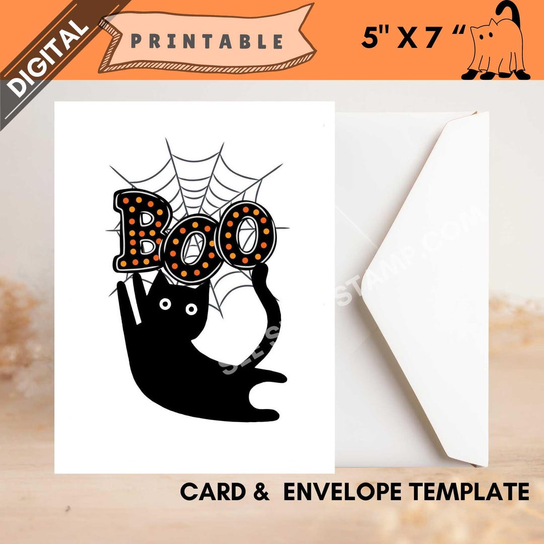 Printable Halloween Card for Cat Lovers Cute Cat Greeting Card Digital ...