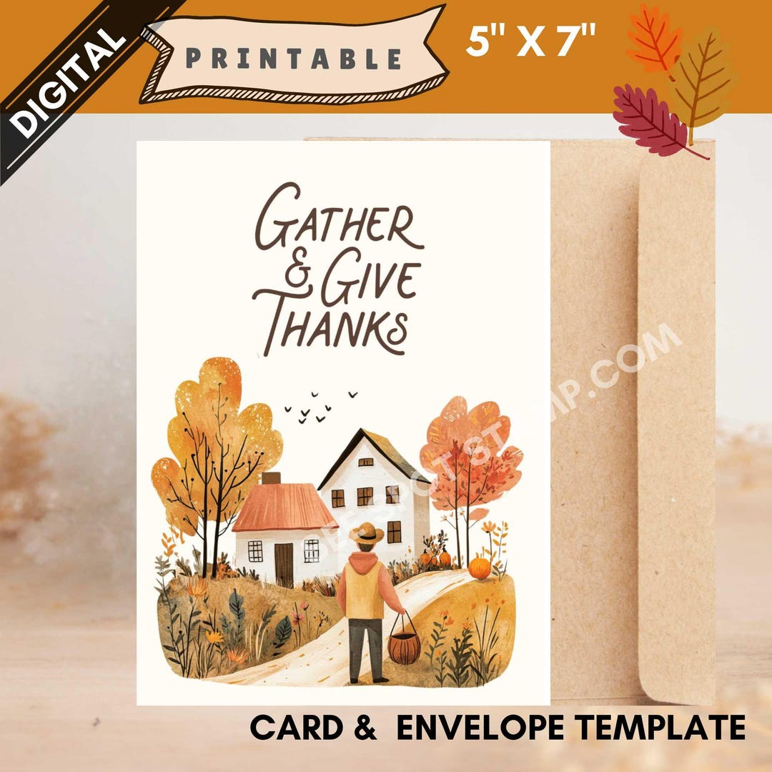 Printable Thanksgiving Card Gather and Give Thanks Instant Digital ...