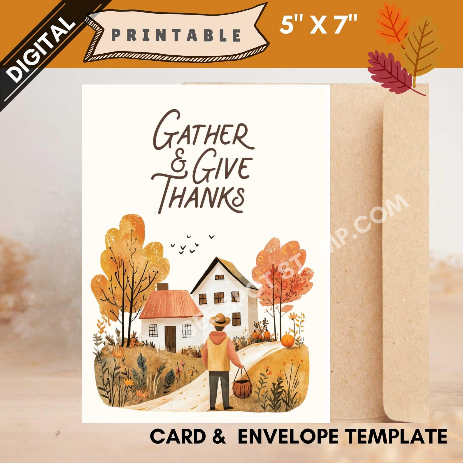 Printable Thanksgiving Card Gather and Give Thanks Instant Digital ...
