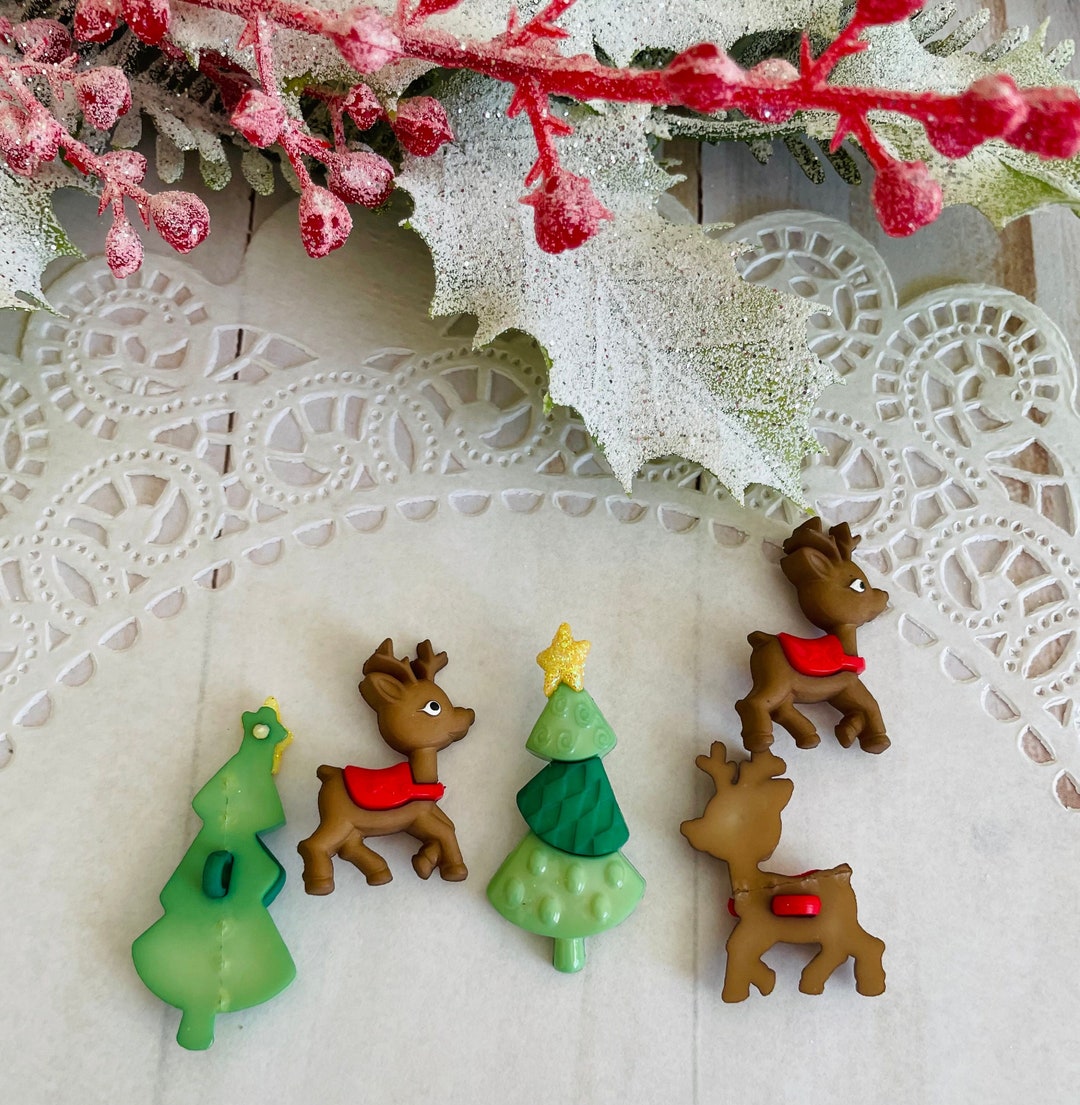 Reindeer Buttons Pine Tree Christmas Charms Ornaments Embellishment ...
