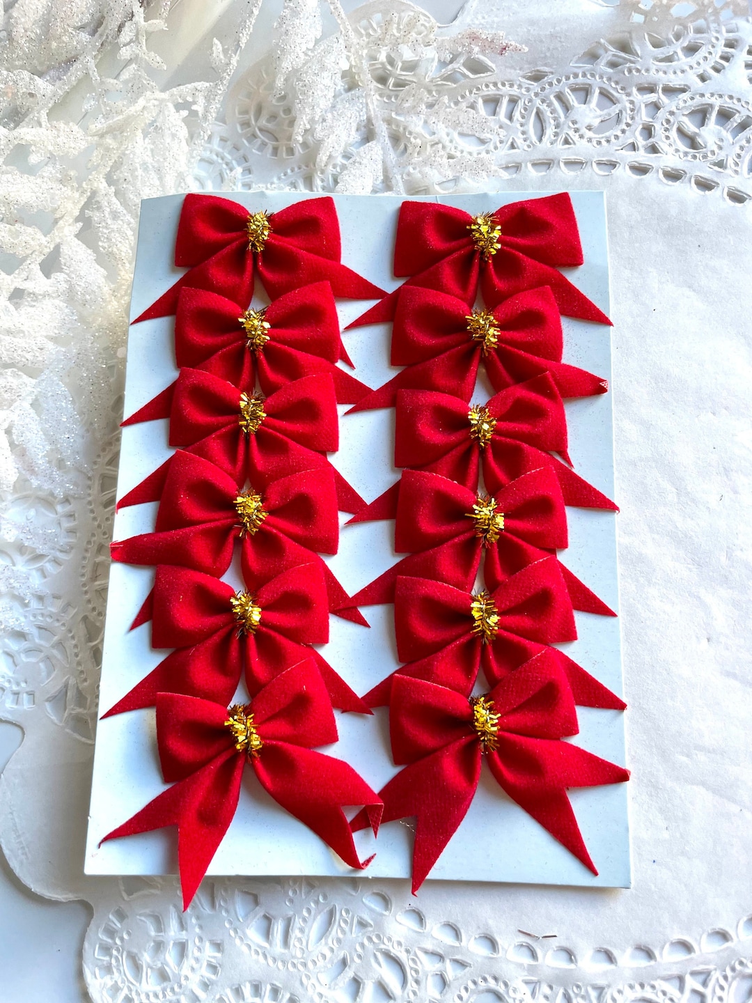 10 Mini Red Bows Fabric Christmas Velvet Brushed Suede Velour Christmas ...