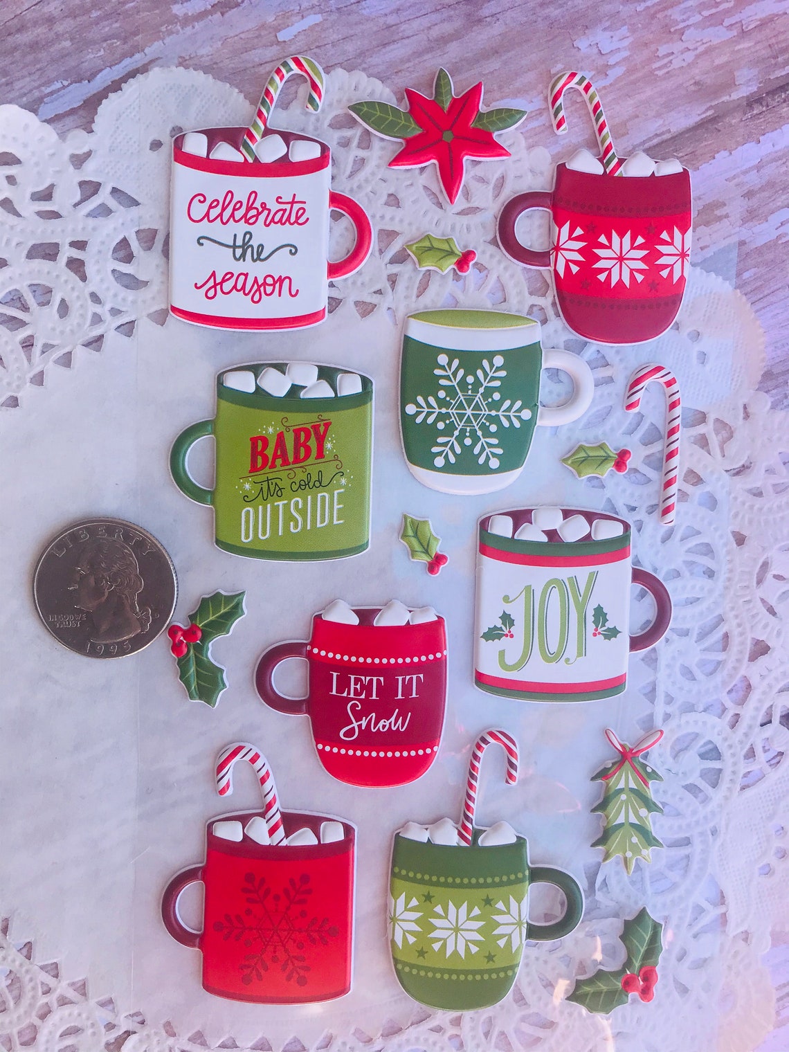 Hot Chocolate Cups Stickers Embellishment Christmas Cocoa 3-d | Etsy
