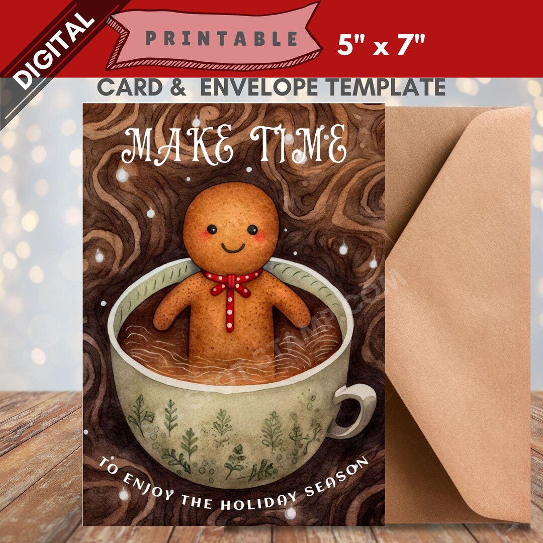 Printable Christmas Card Gingerbread Man Card Digital Download ...