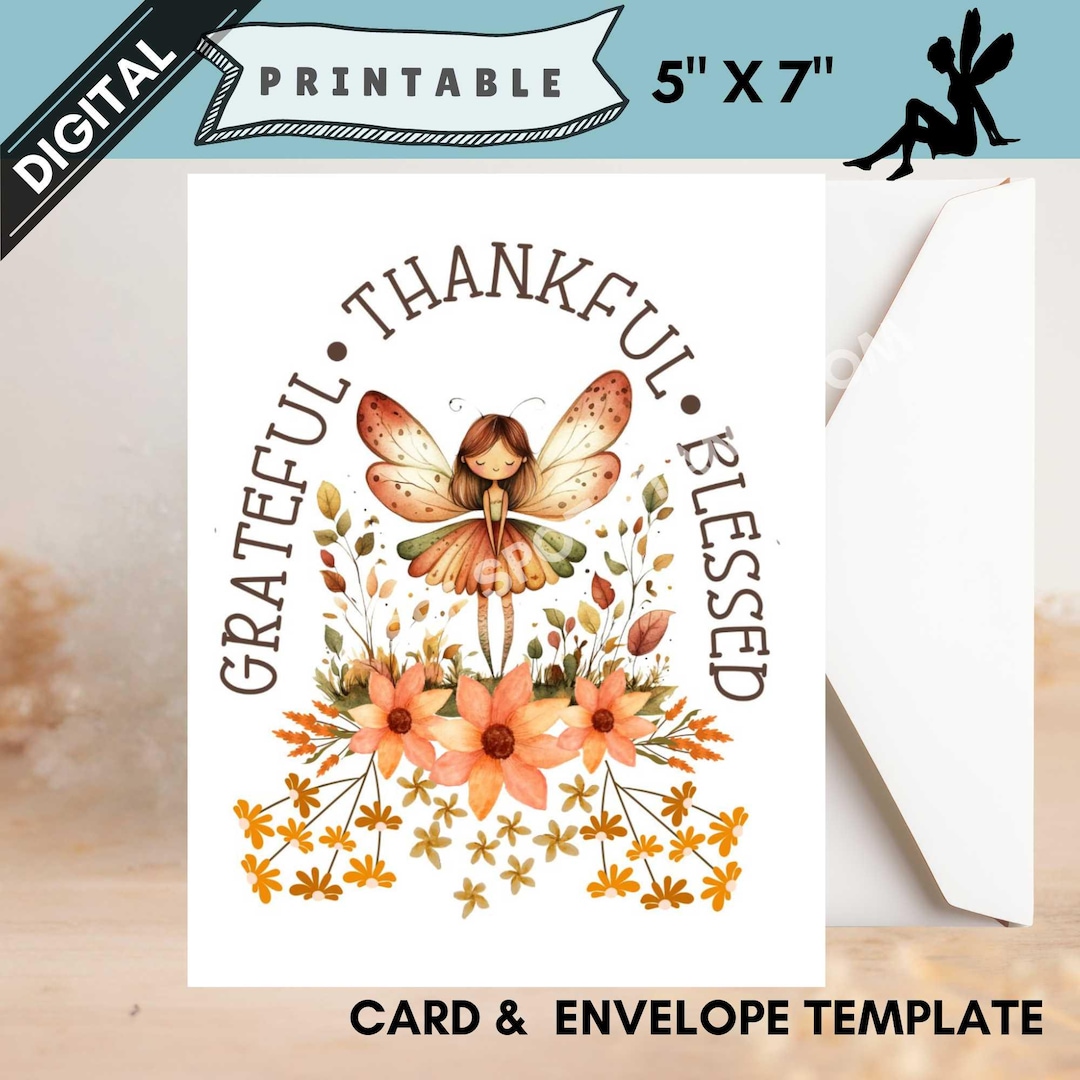 Printable Fall Card Fairy Grateful Thankful Blessed Autumn Flower Fairy ...