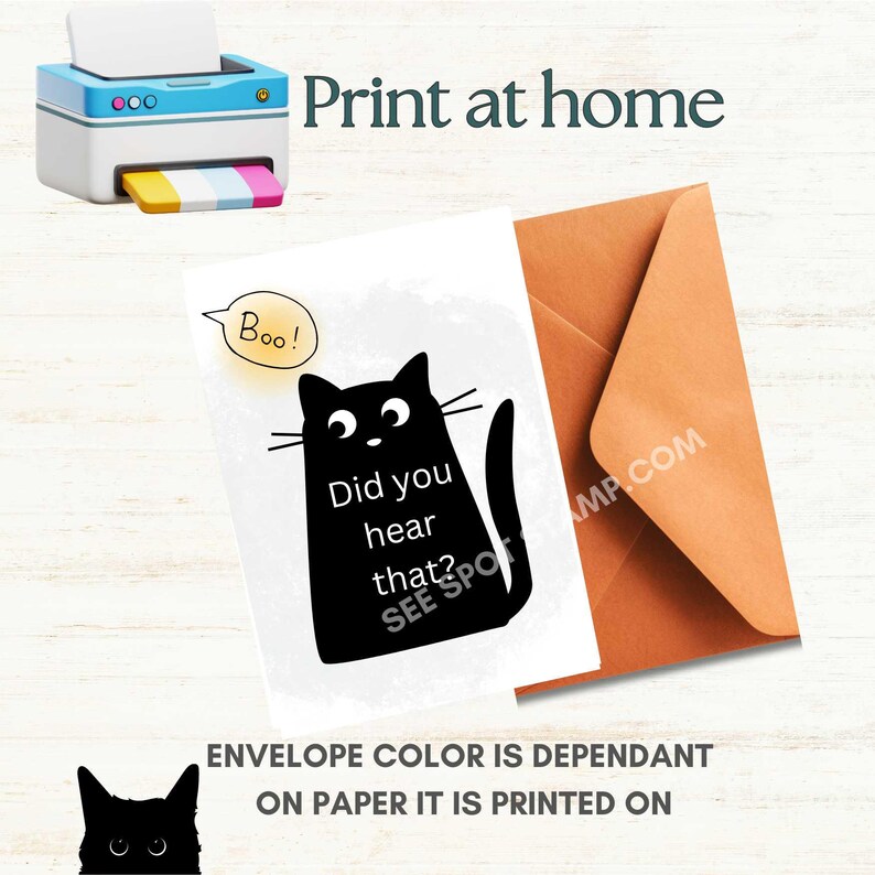 Printable Halloween Card for Cat Lovers Digital Download Black Cat ...