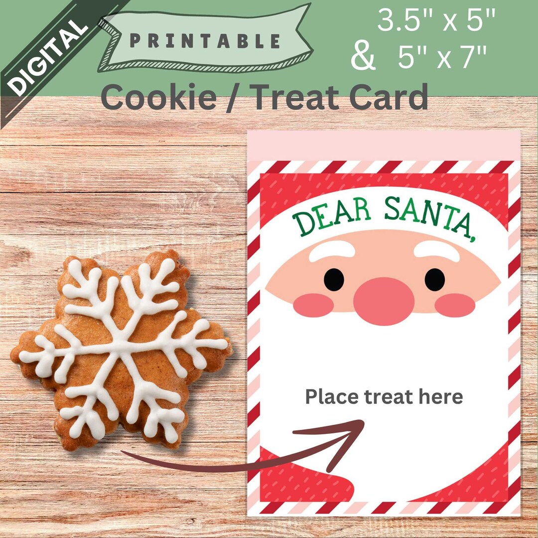 Santa COOKIE Card Christmas Printable Digital Download Cookie Card ...