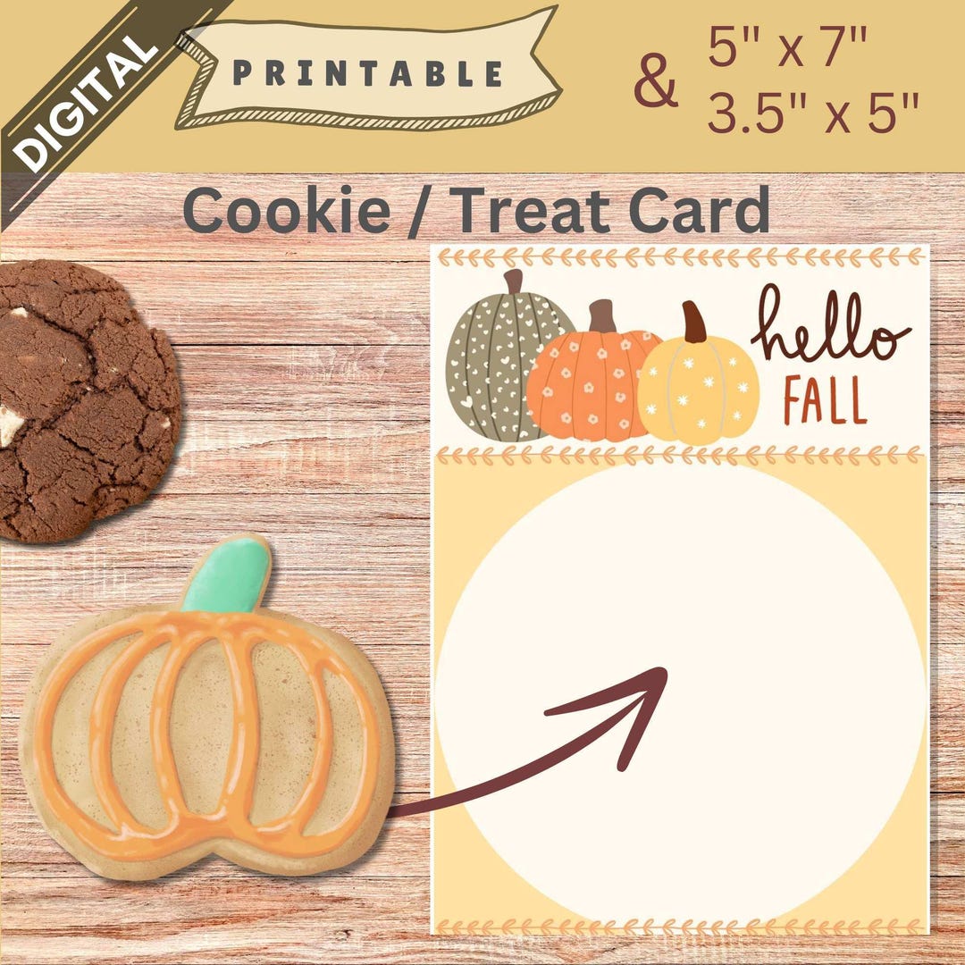 Printable COOKIE Card Pumpkin Cookie Card Hello Fall Autumn Digital ...