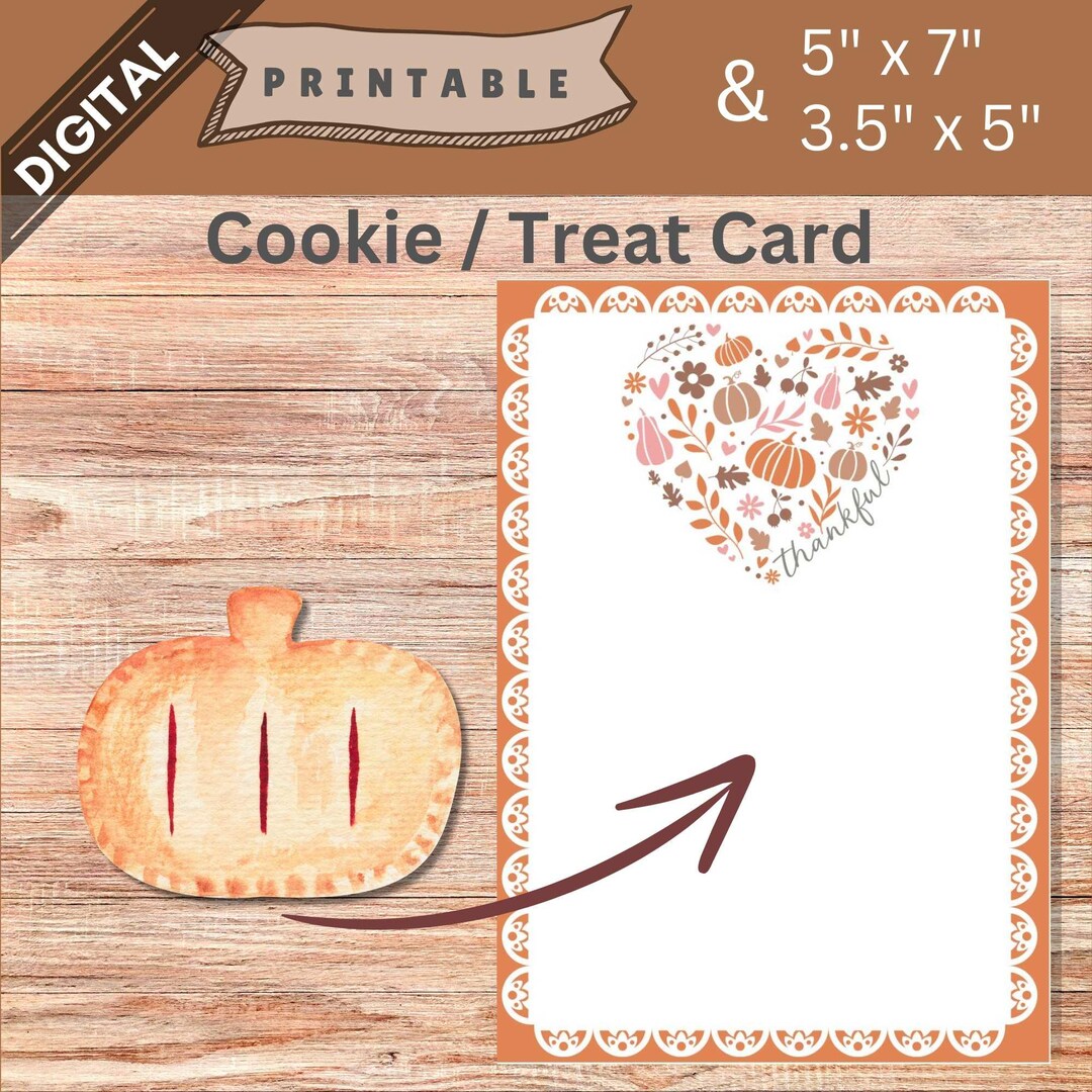 Printable COOKIE Card Heart Fall Thanksgiving Digital Download Cookie ...