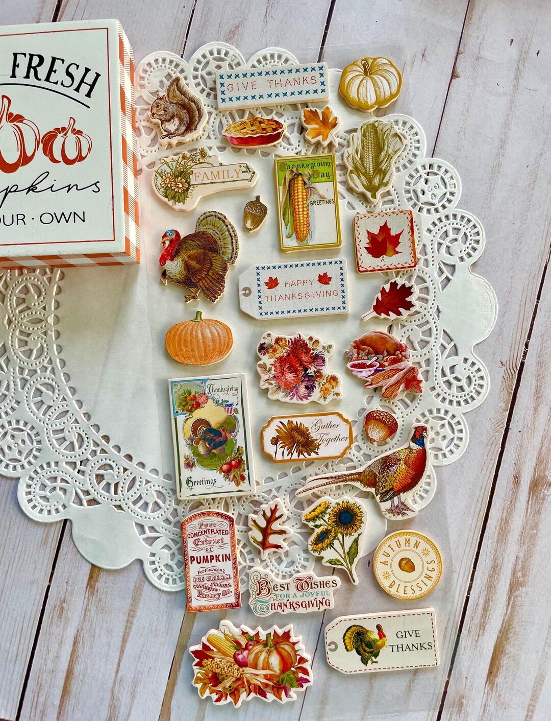 Vintage Style Fall Autumn Stickers 3D Thanksgiving Sentiments Tags ...