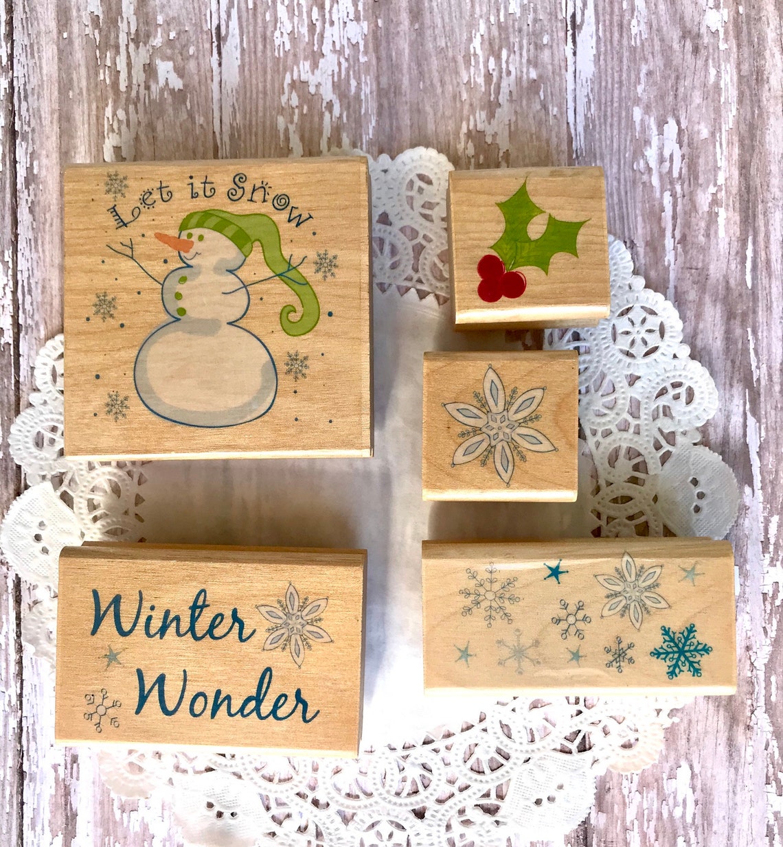 Winter Snow Rubber Stamp set Snowman winter wonderland Let it | Etsy