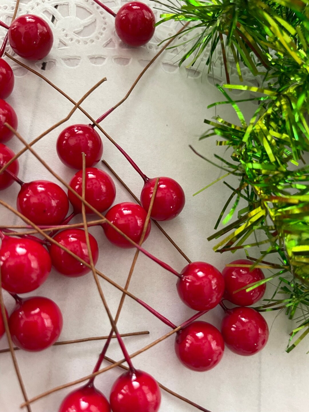 Mini Berry RED Wired Miniature Holly Berry Pick Little Trim Christmas ...