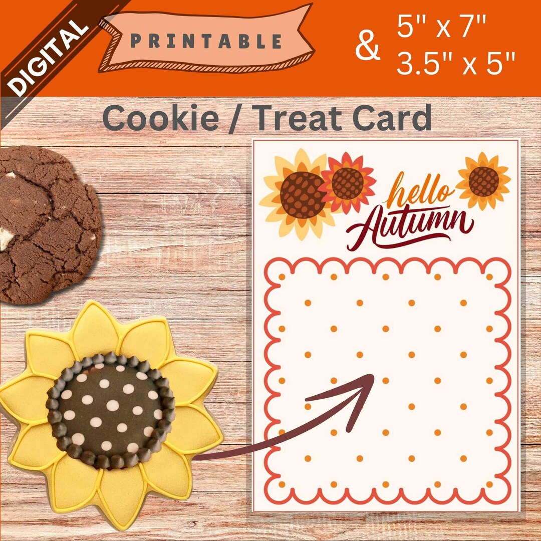 Printable COOKIE Card Sunflower Cookie Card Fall Autumn Digital ...