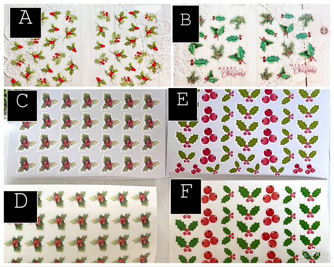 Holly Leaves and Berries Stickers Christmas Embellishments Winter Red ...