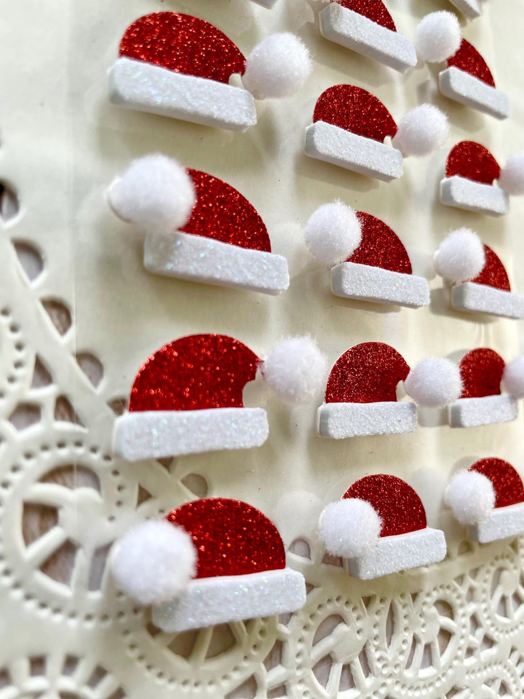 Santa Hat Stickers 3d Layered Christmas Embellishment Red White Glitter ...