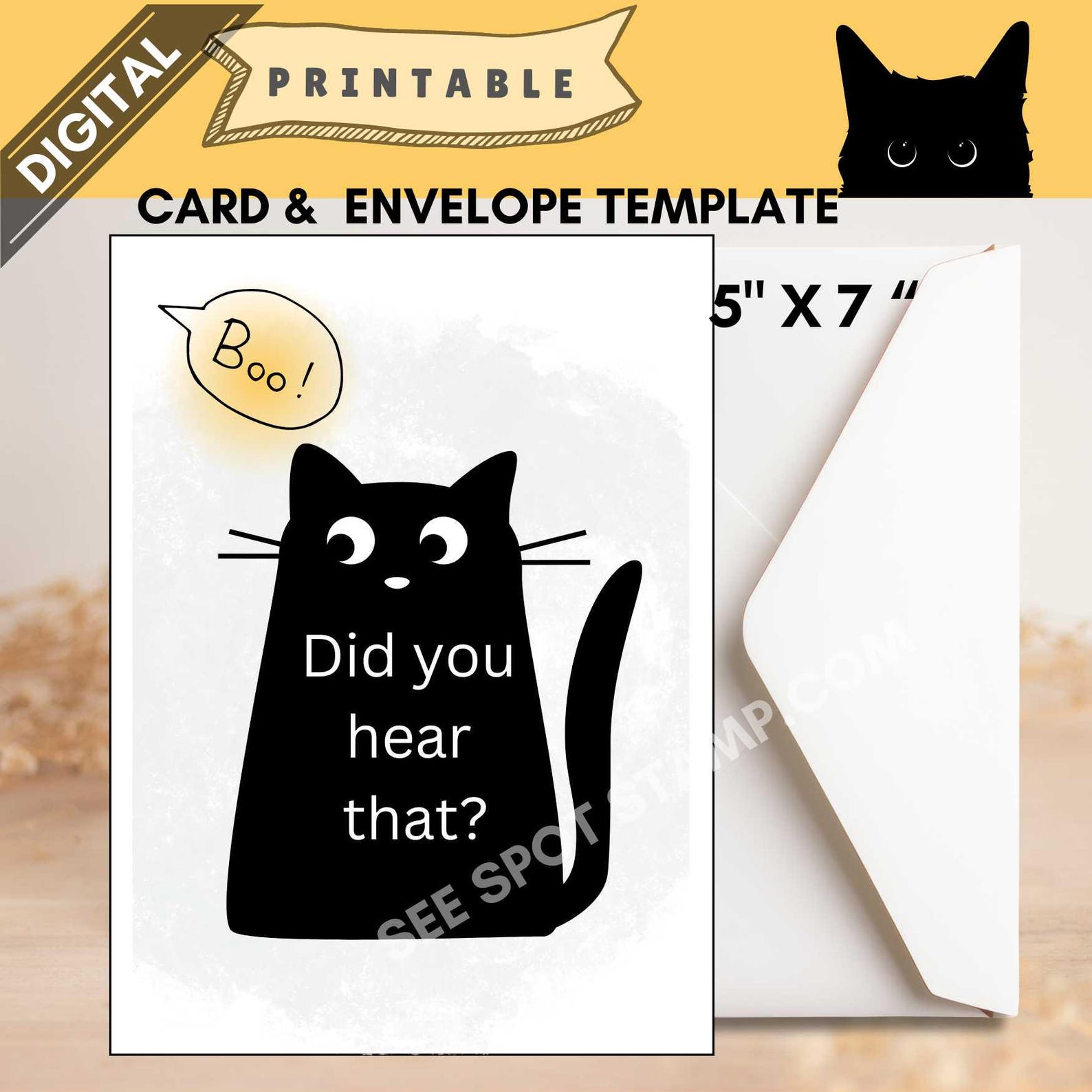 Printable Halloween Card for Cat Lovers Digital Download Black Cat ...