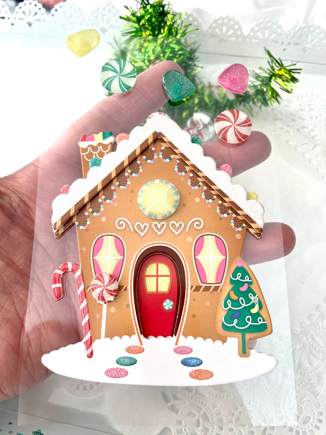 3D Layered Gingerbread House Stickers , Candy Stickers Epoxy Christmas ...