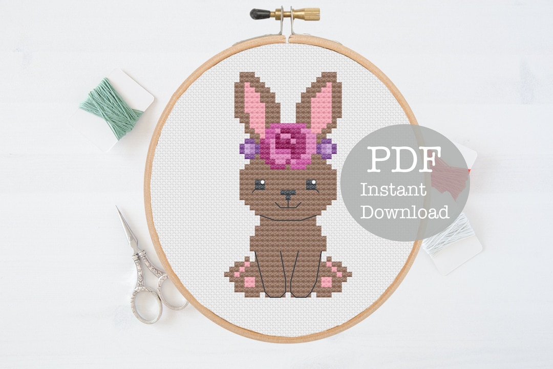 Bunny Cross Stitch Pattern Modern Embroidery Small Digital PDF Instant ...