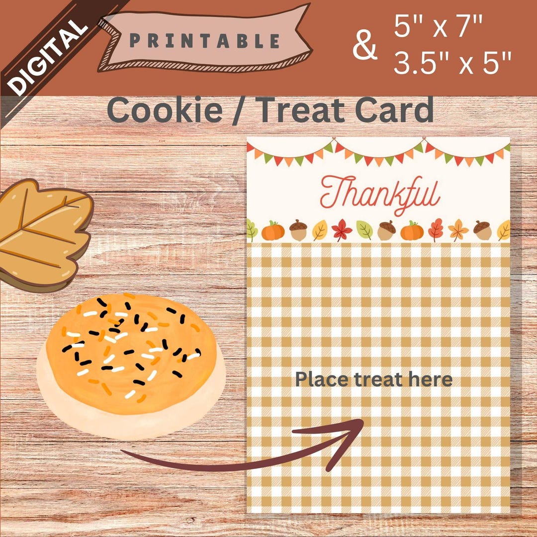 Printable COOKIE Card Fall Thanksgiving Digital Download Cookie Card ...