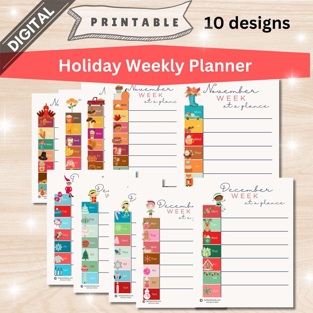 Weekly Planner Printable Holiday Calendar Digital Download Thanksgiving ...